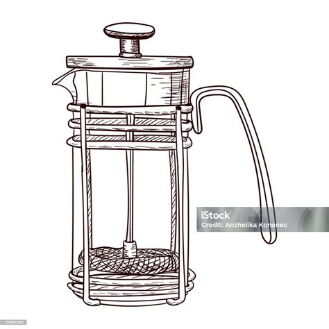커피 만들기를 위한 유리 커피 메이커 흰색 배경에 고립된 갈색을 그리는 윤곽 그릇에 대한 스톡 벡터 아트 및 기타 이미지 그릇 금속 디자인 Istock
