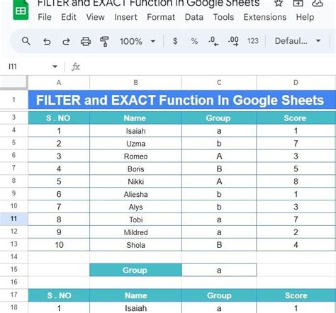 How to Use FILTER and EXACT Functions in Google Sheets with Example ...