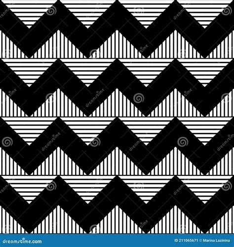 Zigzag Mosaic With Geometric Shapes Seamless Pattern Design With Manual Hatching Textile