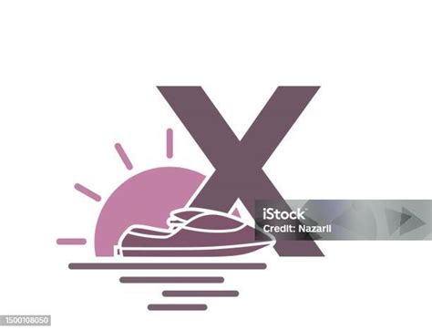 바다 태양 제트 스키가 있는 문자 X 창조적 인 휴가 알파벳 로고입니다 여름과 이국적인 관광 디자인 벡터 이미지 0명에 대한 스톡 벡터 아트 및 기타 이미지 Istock