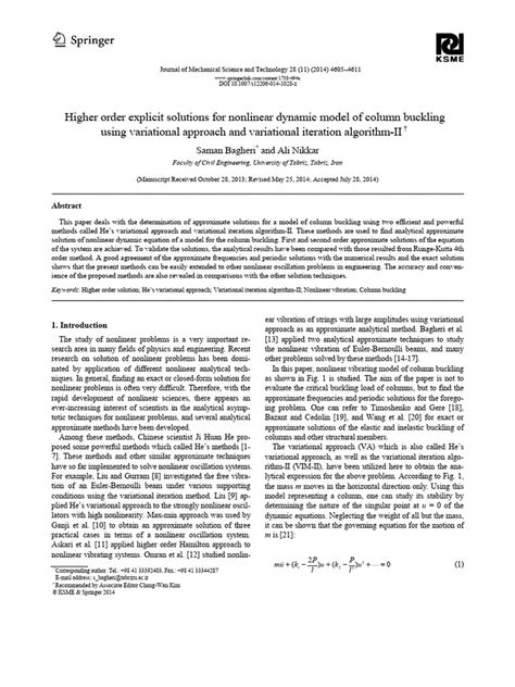 70 Higher Order Explicit Solutions For Nonlinear Dynamic Model Of Column Buckling Using