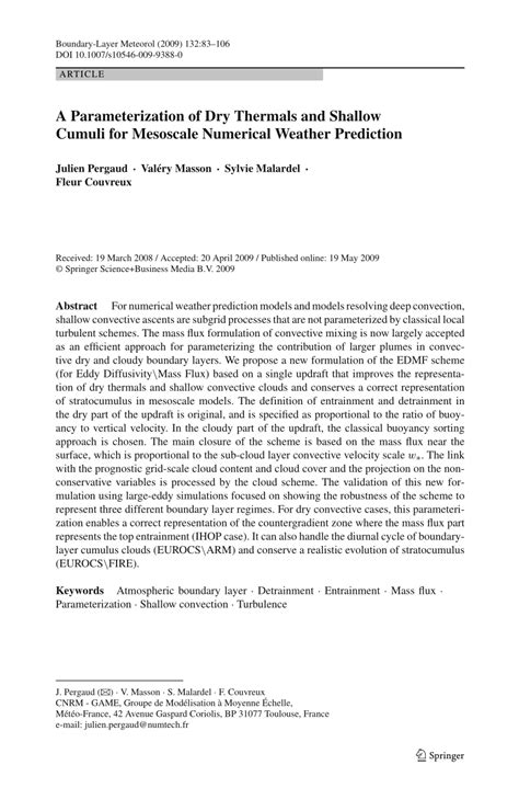 Pdf A Parameterization Of Dry Thermals And Shallow Cumuli For