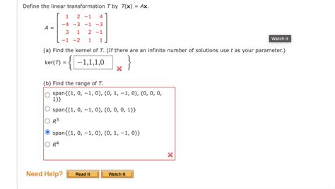 solved define the linear transformation t by t x ax 1