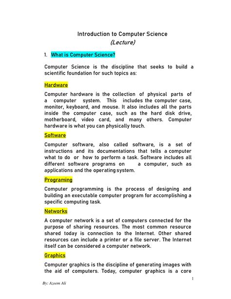 Introduction To Computer Science Docsity