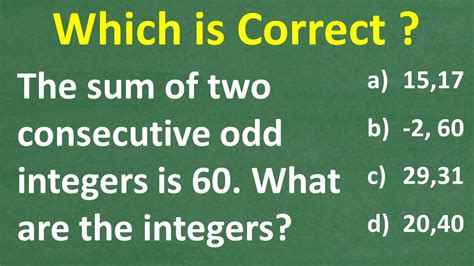 Two Consecutive Odd Integers Add Up To 60 Which Are The Numbers Math