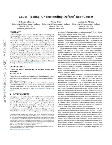 Causal Testing Understanding Defects Root Causes Docslib