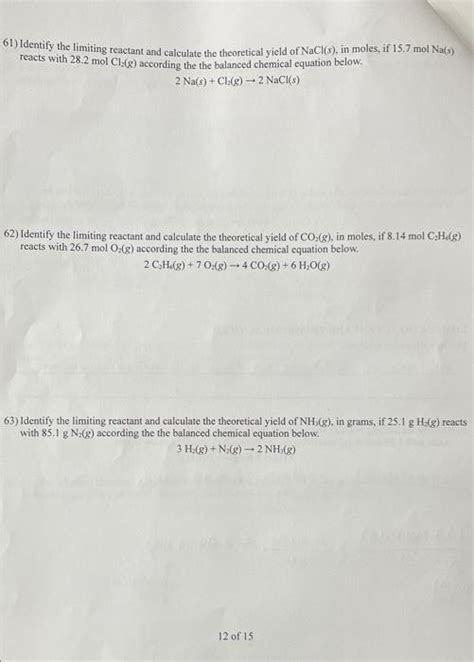 Solved Identify The Limiting Reactant And Calculate The Chegg
