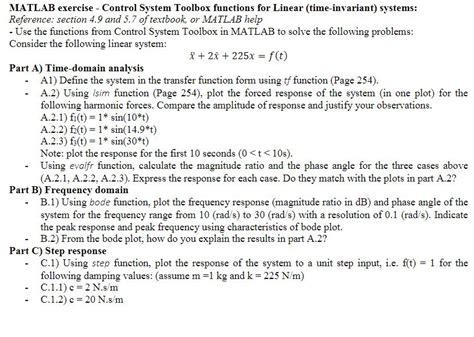 Solved MATLAB Exercise Control System Toolbox Functions Chegg