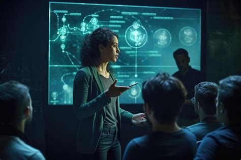Premium Photo Female Professor Explaining AI To Diverse Babes In Dark Auditorium