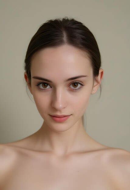 Portrait Of A Beautiful Caucasian Skincare Model With Fair Glowing Skin Ponytail Premium Ai