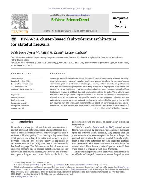 Pdf Ft Fw A Cluster Based Fault Tolerant Architecture For Stateful