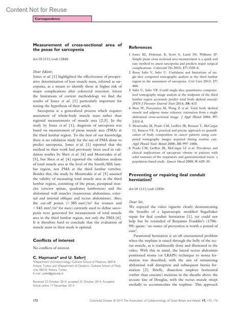 Measurement Of Cross Sectional Area Of The Psoas Colorectal Disease