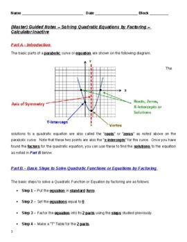 Guided Notes Solving Quadratic Equations By Factoring Student Teacher Ver