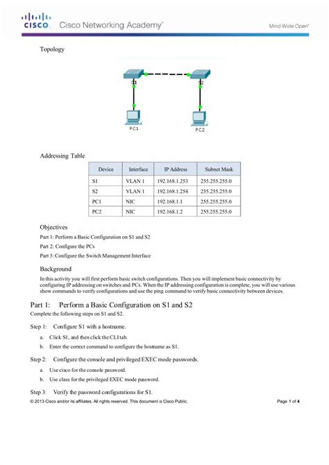 Pdf 2325 Packet Tracer Implementing Basic Connectivity