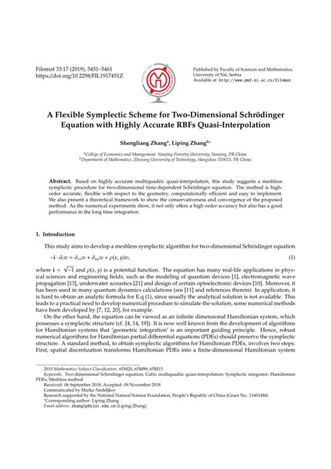 Pdf A Flexible Symplectic Scheme For Two Dimensional Schrödinger Equation With Highly Accurate