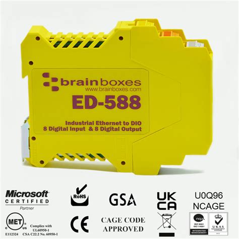 Ed 588 Ethernet To 8 Digital Inputs And 8 Digital Outputs Ascii Gateway Brainboxes