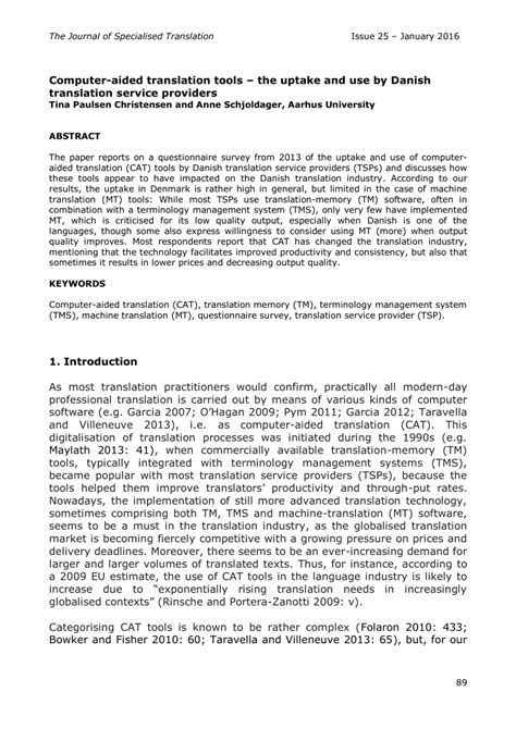 Pdf Computer Aided Translation Tools The Uptake And Use By Danish