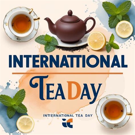 International Tea Day Poster Featuring A Cup Of Tea Premium Ai