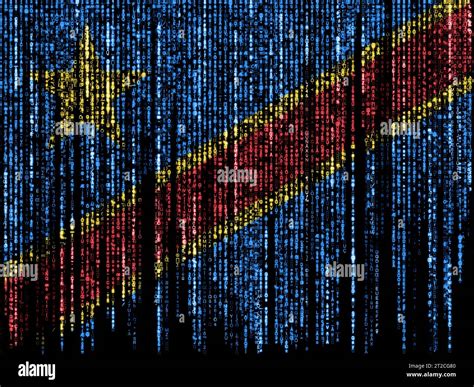 Flag Of The Democratic Republic Of The Congo On A Computer Binary Codes Falling From The Top And