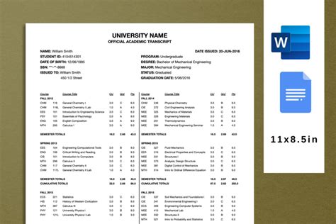 University And College Transcript Official Academic Record