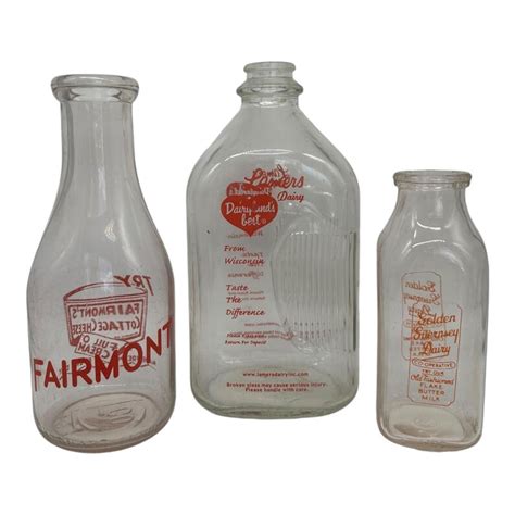 3 Assorted Vintage Clear Milk Bottles~lamers Dairy~fairmonts~golden