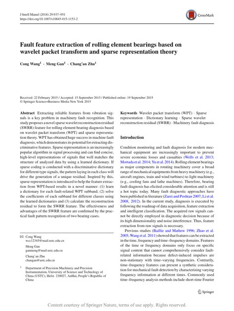 fault feature extraction of rolling element bearings based on wavelet