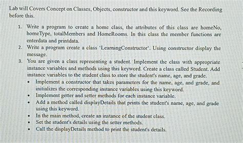 Solved Lab Will Covers Concept On Classes Objects Chegg