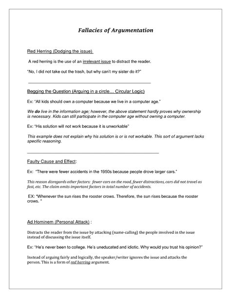 Logical Fallacies Worksheet Planner Hexagon