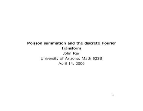 Ppt Poisson Summation And The Discrete Fourier Transform John Kerl