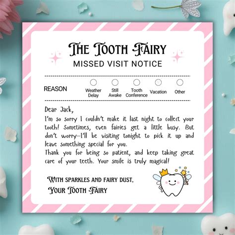 Tooth Fairy Note Pink And Blue Apology Letter Canva Template Printable