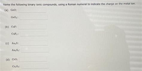 Solved Name The Following Binary Ionic Compounds Using A Chegg