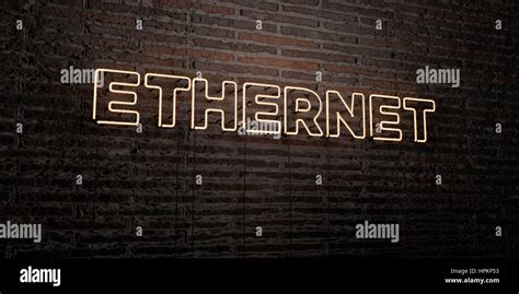 Ethernet Realistic Neon Sign On Brick Wall Background 3d Rendered Royalty Free Stock Image