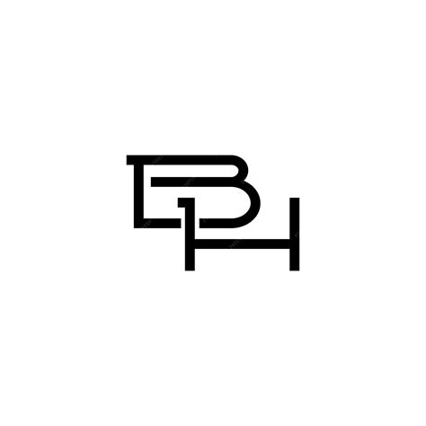 bh 모노그램 로고 디자인 문자 텍스트 이름 기호 흑백 로고타입 알파벳 문자 단순 로고 프리미엄 벡터