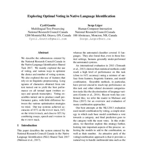 Exploring Optimal Voting In Native Language Identification Acl Anthology