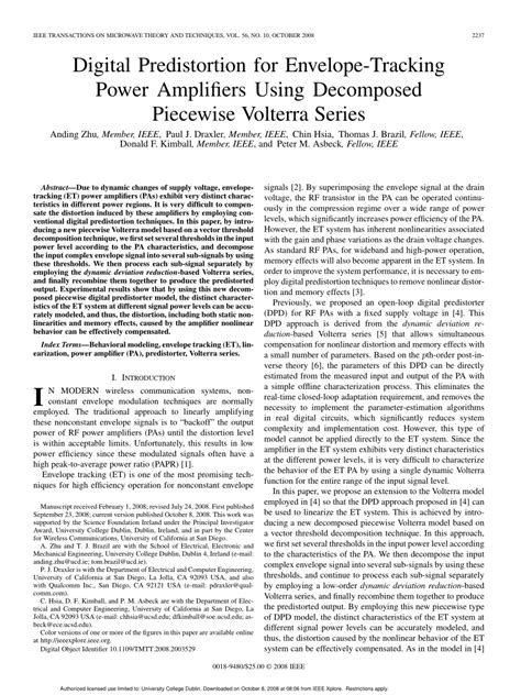 Pdf Digital Predistortion For Envelope Tracking Power Amplifiers Using Decomposed Piecewise