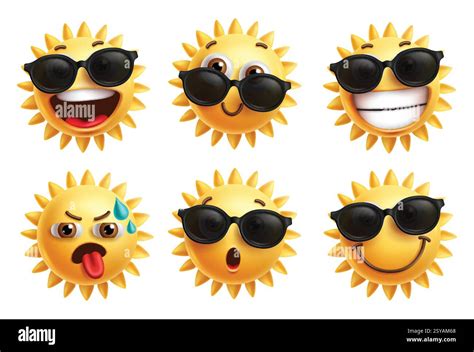 Sun Emojis Sunglasses Characters Clipart Set Summer Emoji Face Clip
