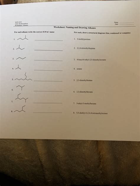 Solved Worksheet: Naming and Drawing Alkanes For each alkane | Chegg.com