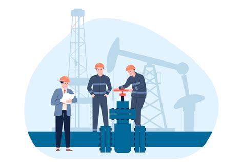 Oil Gas Pipeline Concept Flat Petroleum Gas Workers And Pum