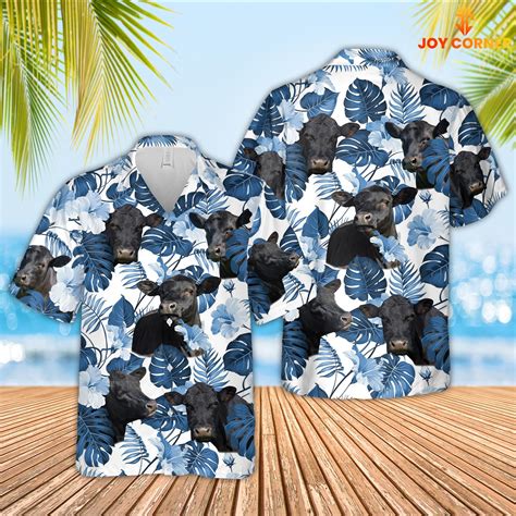 Joy Corners Black Angus Cattle 3d Hawaiian Flower Shirt