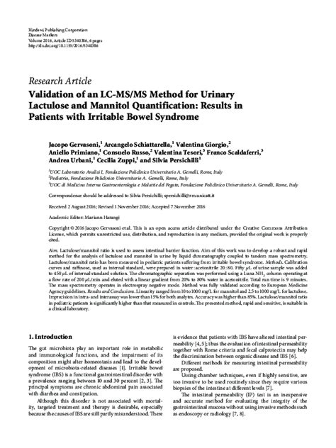 Pdf Validation Of An Lc Ms Ms Method For Urinary Lactulose And Mannitol Quantification