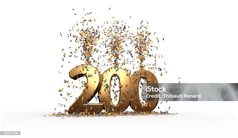 투명한 배경에 금색과 은색 색종이가 있는 황금 글자의 숫자 200 3d 렌더링 200에 대한 스톡 사진 및 기타 이미지 200 축하 축하 행사 Istock