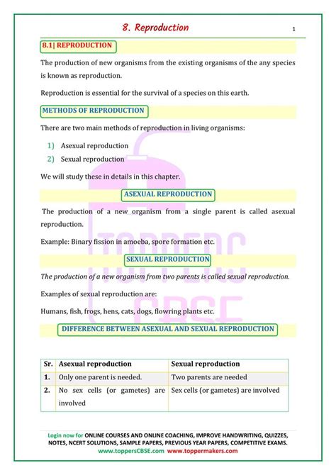 CBSE Class Science Notes Chapter How Do Organism Reproduce Science Notes Biology Notes