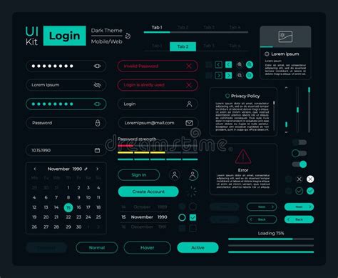 Login Ui Elements Kit Stock Vector Illustration Of Security 258962672