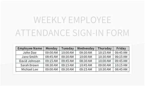 Free Employee Weekly Attendance Form Templates For Google Sheets And Microsoft Excel Slidesdocs