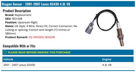 2001 2007 Lexus Gs430 Oxygen Sensor Replacement 903 008 2001 2007 Lexus Gs430 Oxygen Sensor Replacement 903 008