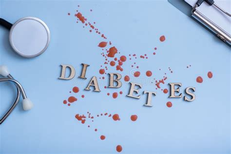 Diabetes De Palabra Con Gotas De Sangre Un Estetoscopio Con Un Fondo