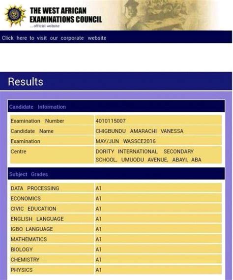 See My Babe Waec Result Education Nigeria