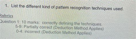 solved 1 list the different kind of pattern recognition