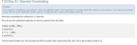 Solved 7.23 Day 21: Operator Overloading Students This | Chegg.com