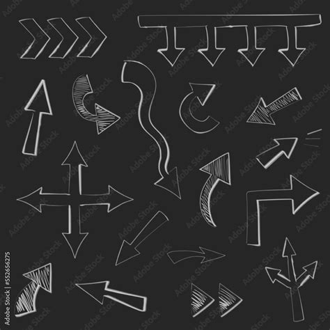 Collection Of Chalk Hand Drawn Arrows Different Shape Big And Small Doodle Arrow Marks Cursors